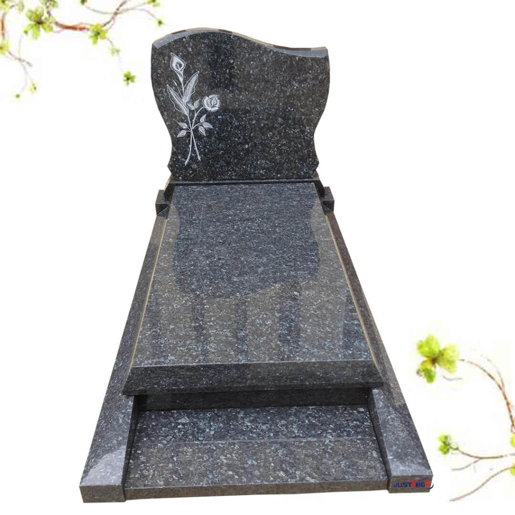 Blue pearl granite with flower carving tombstone