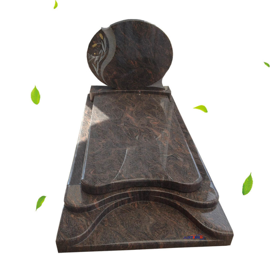 Round shape with flower carved granite tombstone
