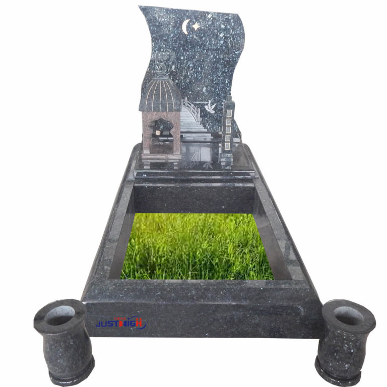 Muslim blue pearl granite tombstone design with two flower vase