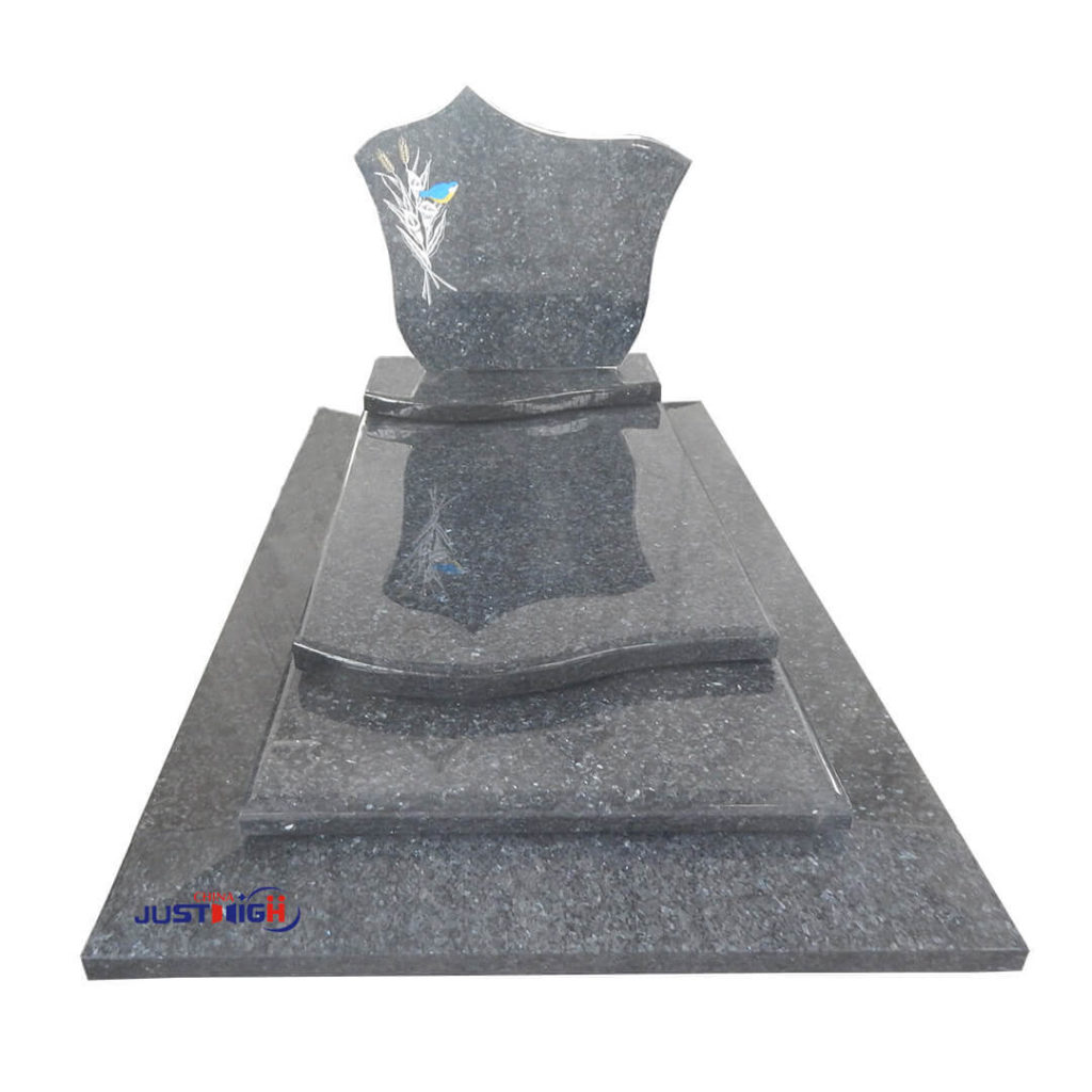 Blue pearl granite tombstone with bird and wheat ears line carving