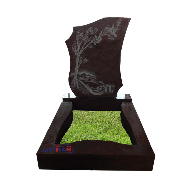 Red color with tree and tree view granite tombstone