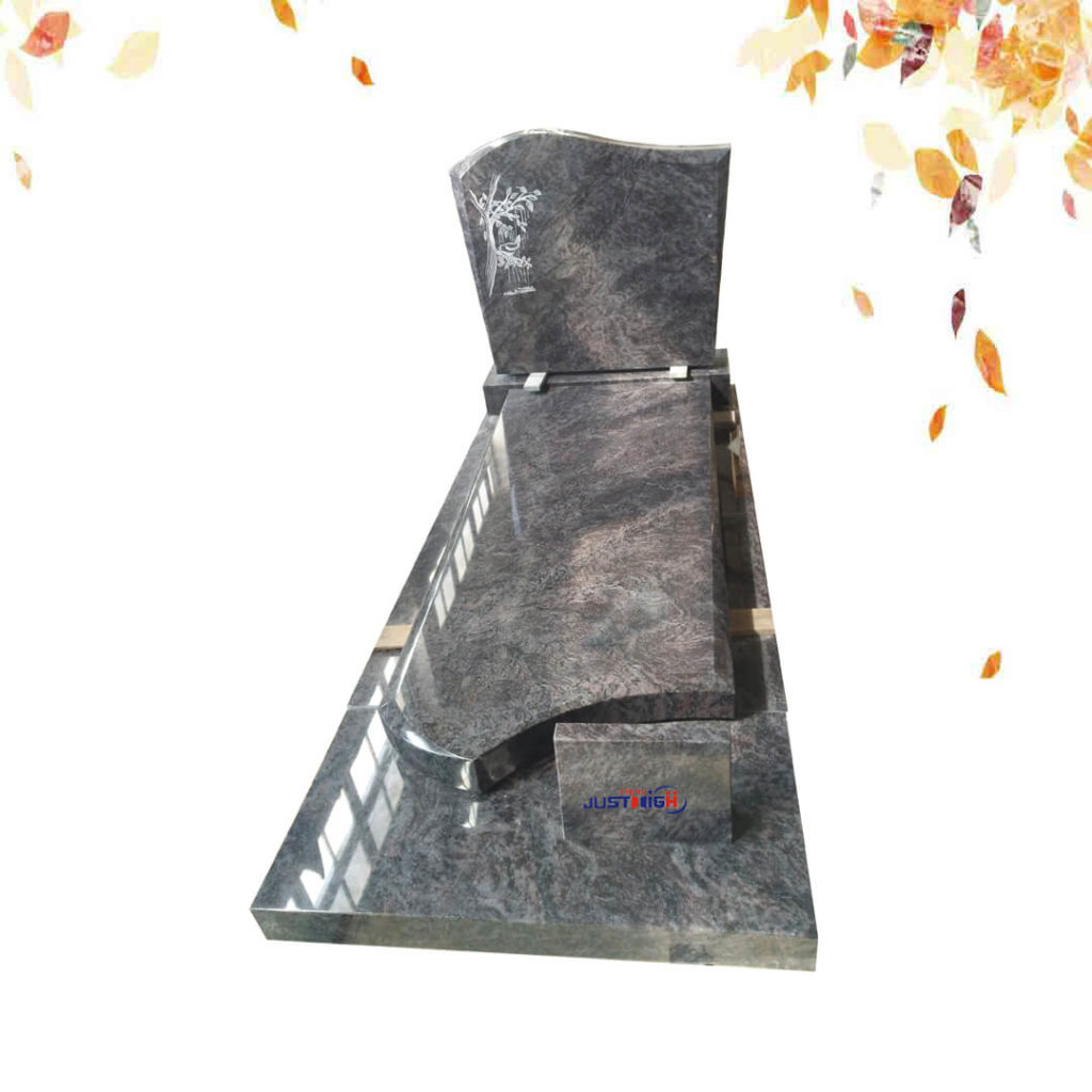 Bahama Blue single granite gravestone with tree and bird image