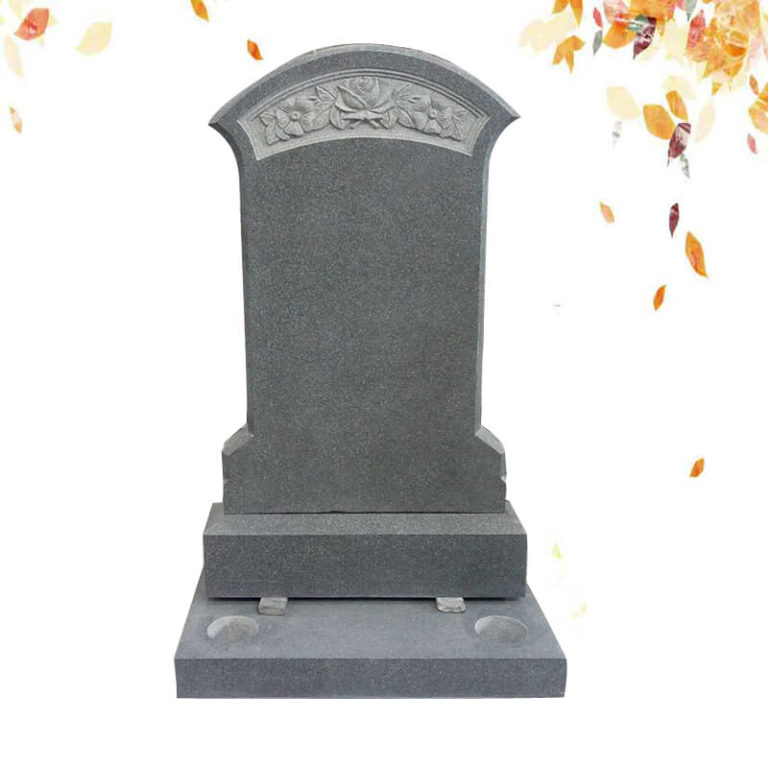 gray tall granite tombstone with flower carved wholesale