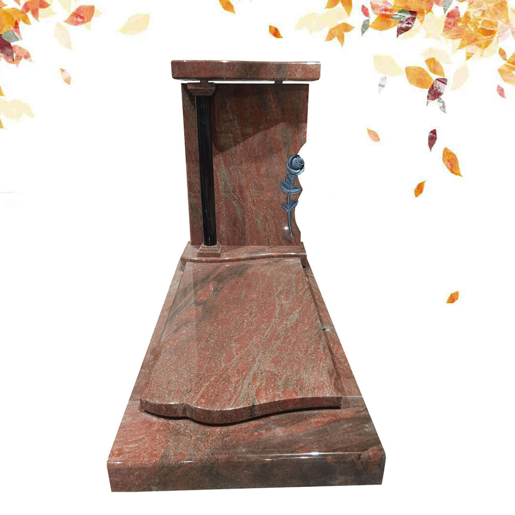 Red granite tombstone with flower carving headstone wholesale
