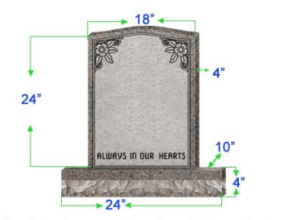 What is the standard size of an upright headstone?