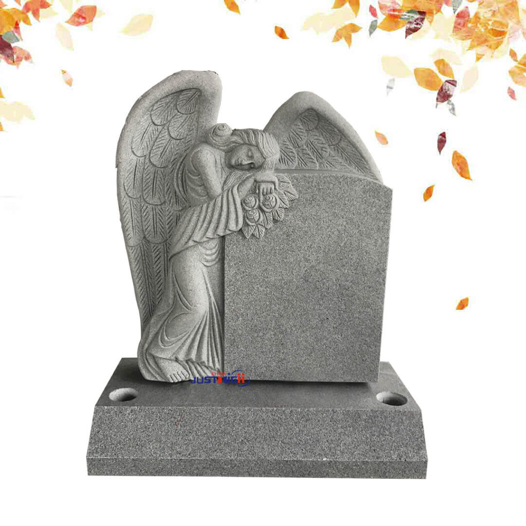 Angel Carved Gray Granite Tombstone Wholesale