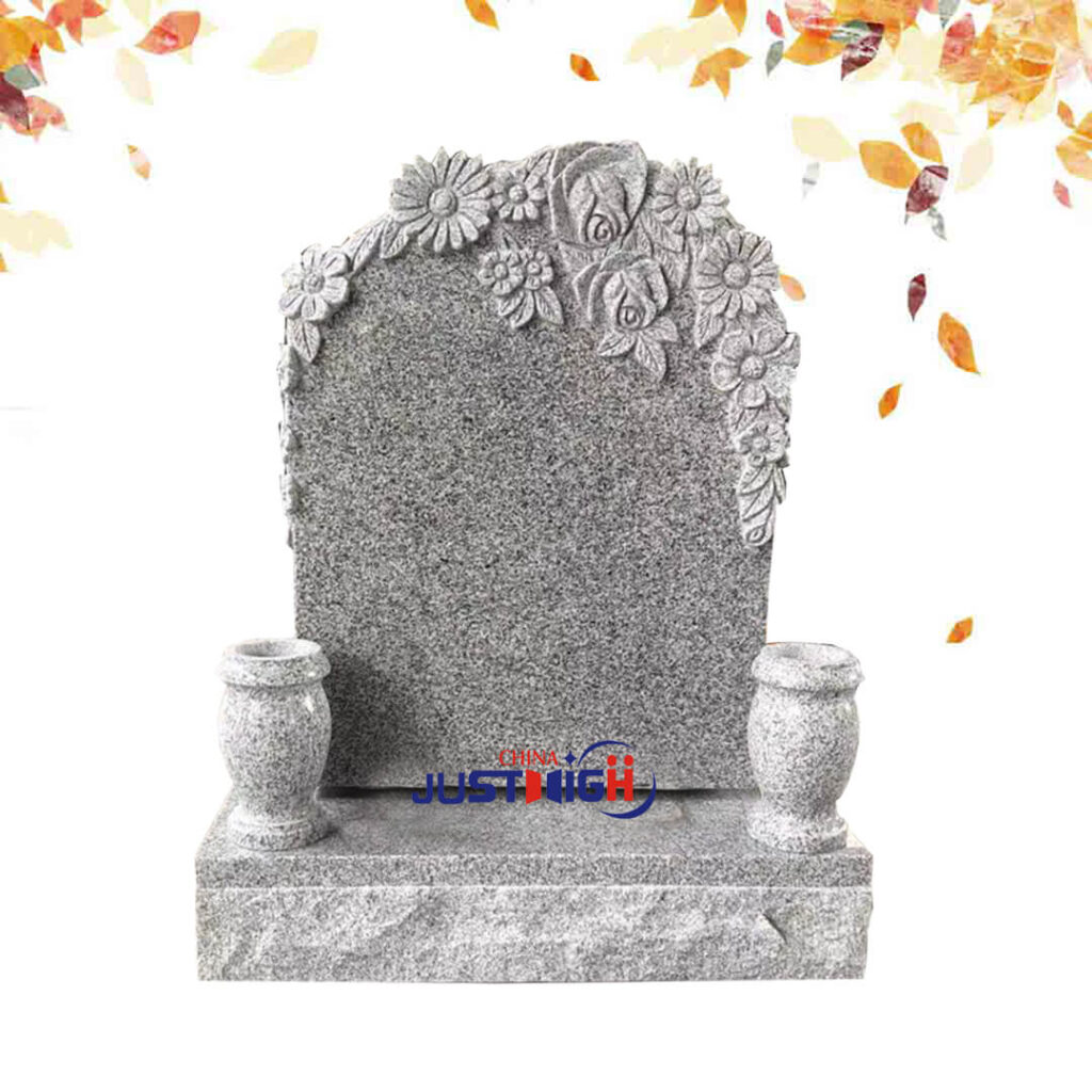 Wholesale custom upright headstone with flowers carving from China