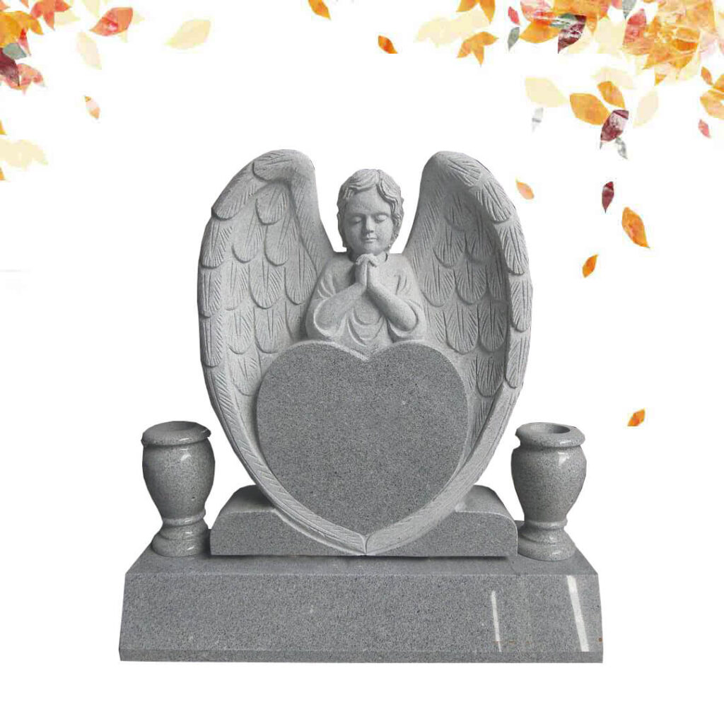 Angel carved heart shape granite tombstone - Justhighstone