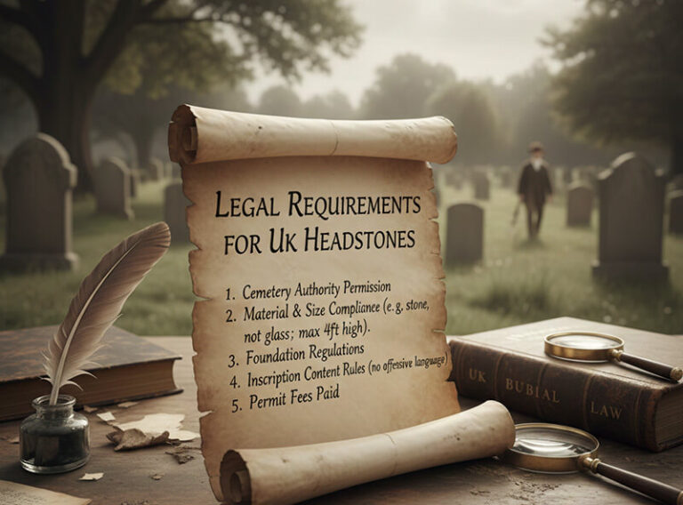 What are the legal requirements for placing a headstone in UK cemeteries?